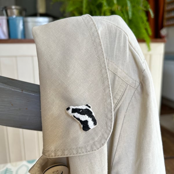 Badger Hand Embroidered Brooch, woodland animal... - Folksy