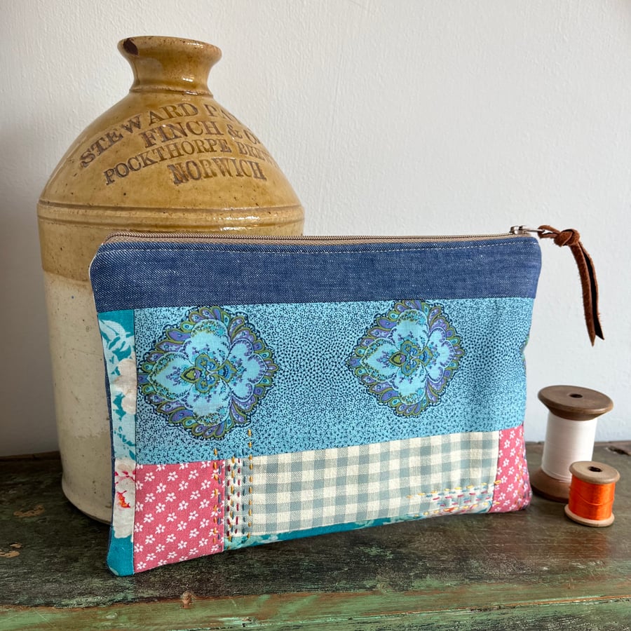 Patchwork zip pouch from scraps and sample swat... - Folksy