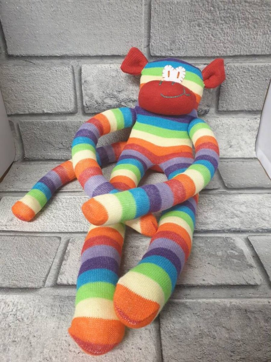 Rainbow Sock Monkey - Folksy