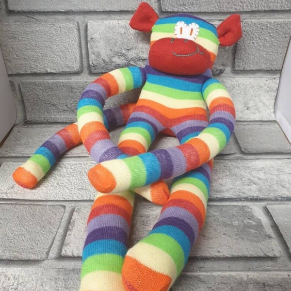 Rainbow Sock Monkey - Folksy