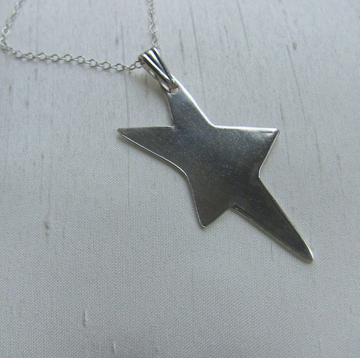 Sterling Silver Stretched Star Pendant, P106 - Folksy