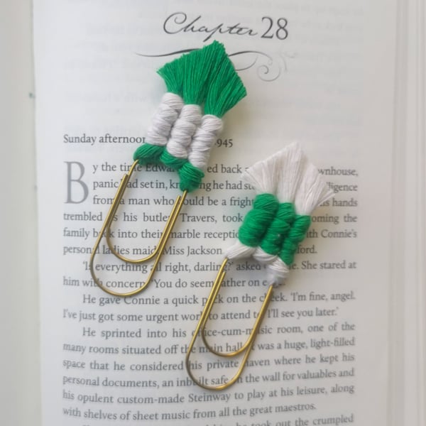 Macrame jumbo paperclip bookmarks,set of 2 tags... - Folksy