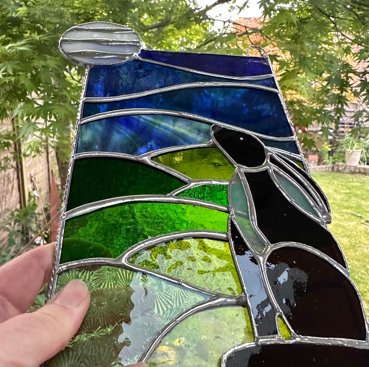Stained Glass Hare Panel - Moon Gazing Hare - W... - Folksy