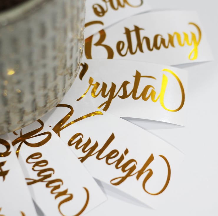 Personalised Name Stickers Chrome Gold Vinyl Wi... - Folksy Personalised Name Stickers Chrome Gold Vinyl Wi... - Folksy