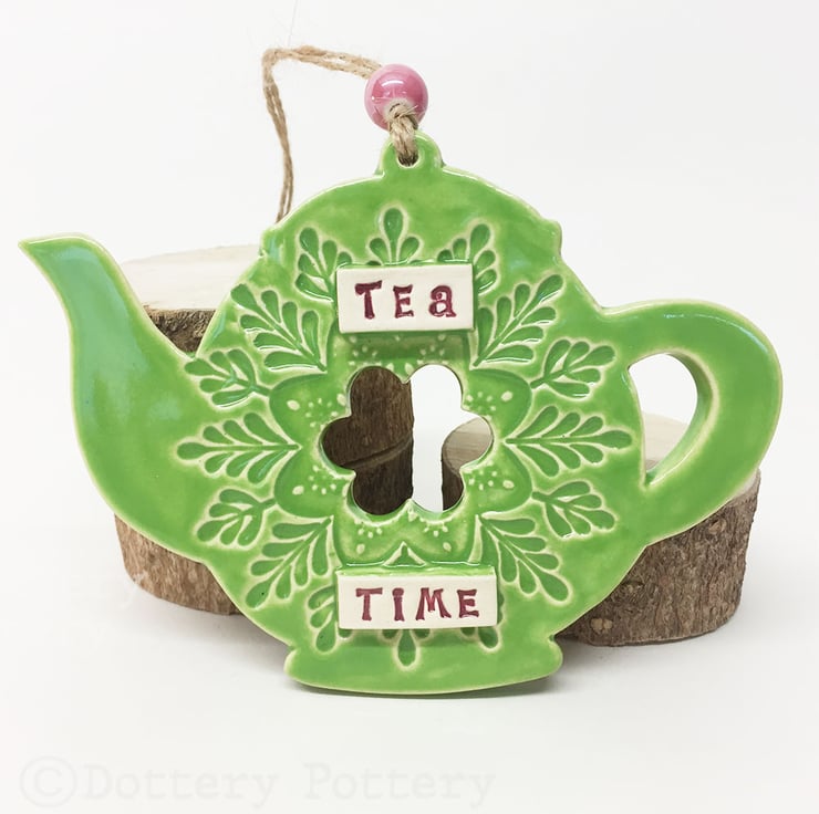 Pottery teapot decoration with flower pattern f... - Folksy