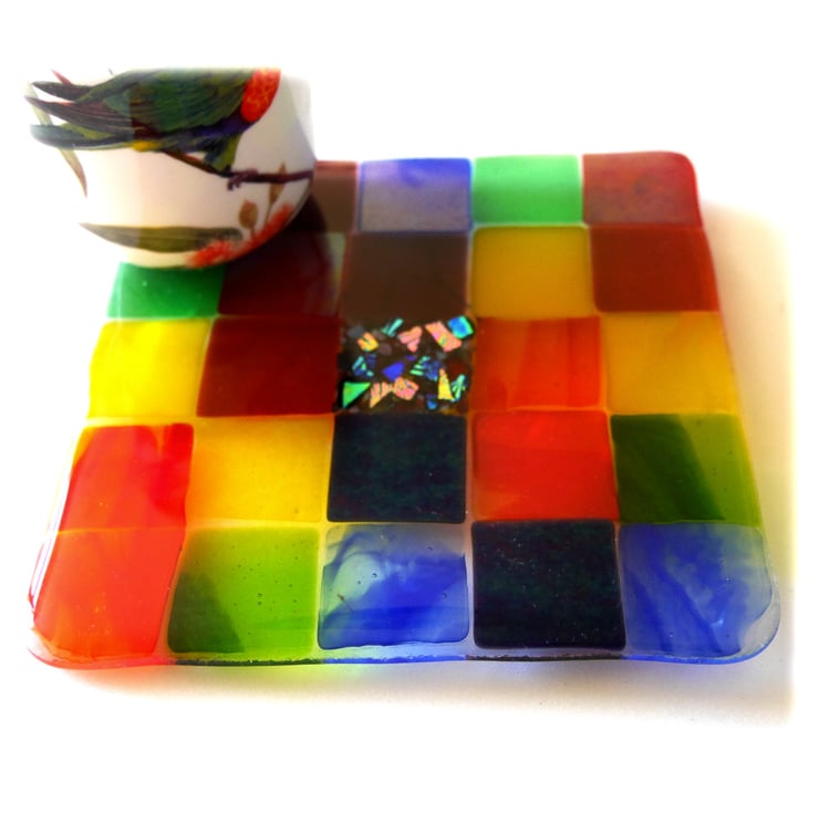 Fused Glass Trivet Rainbow Trivet 16cm 033 - Folksy