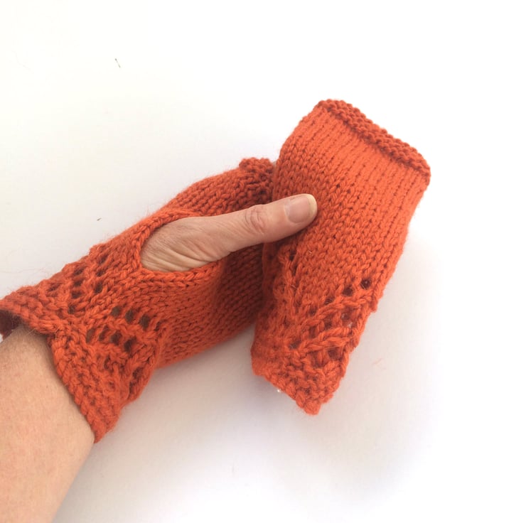 Orange wool fingerless gloves - Folksy