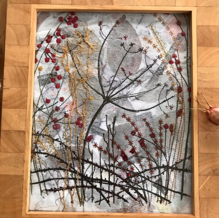Hedgerow- textile-embroidered picture - Folksy