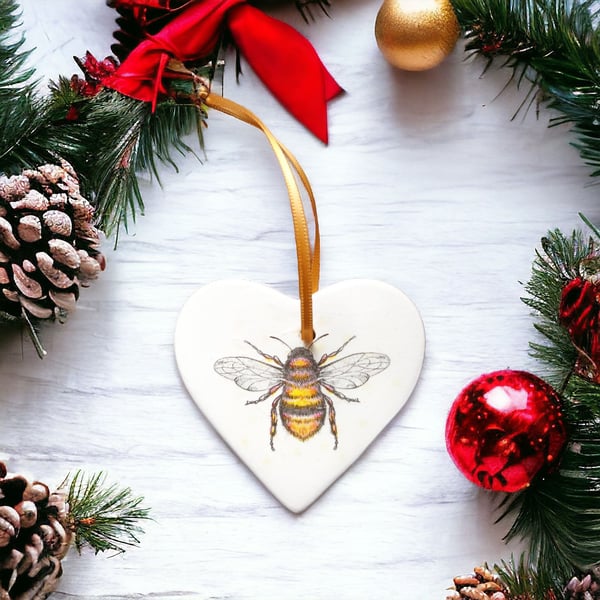 Bumble Bee Ceramic Heart Double Sided Hanging C... - Folksy