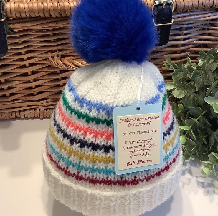 Gender Neutral Hand Knitted Pom Pom Beanie Hat ... - Folksy