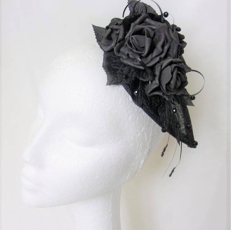 Black Rose Retro Teardrop Gothic Fascinator Hat - Folksy