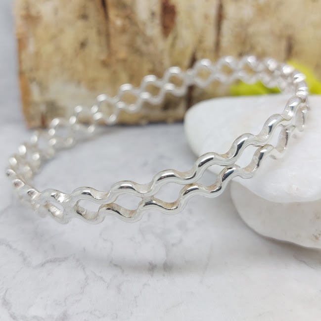 Sterling Silver Double Ripple Bangle - Folksy