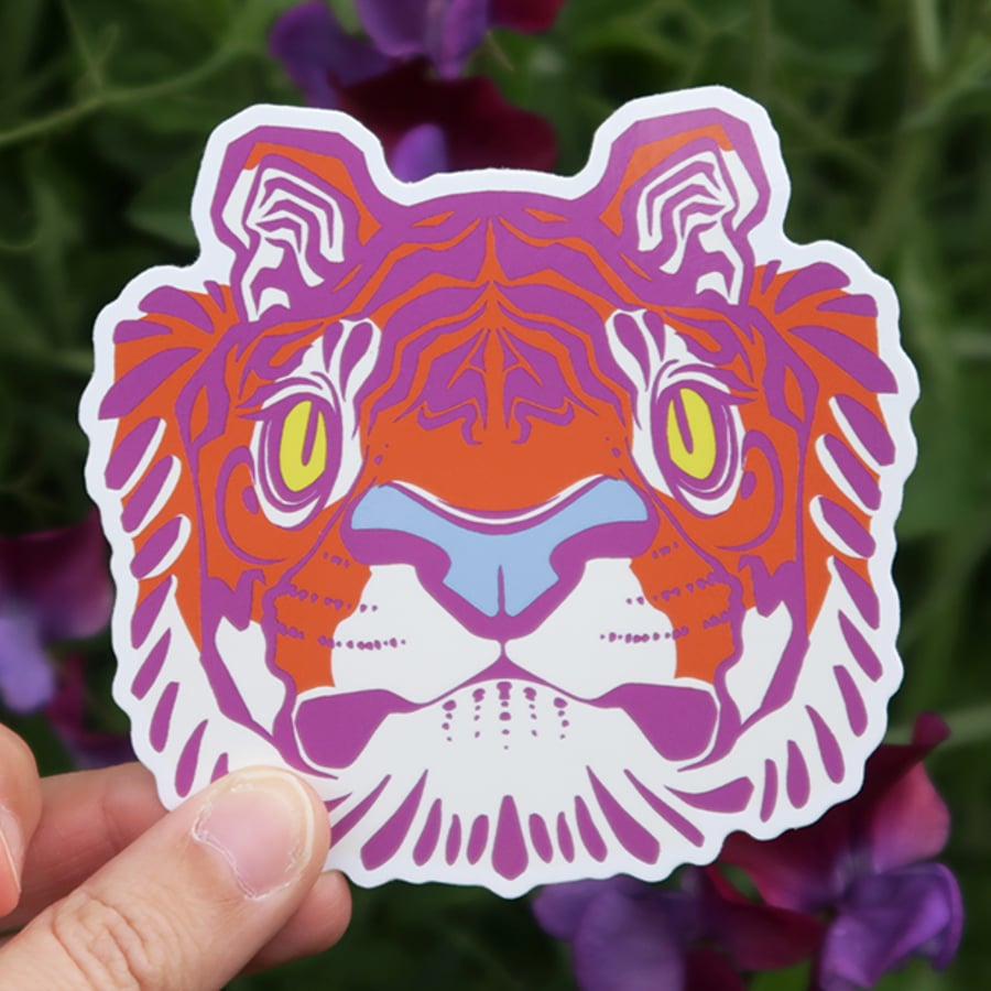 Purple and Orange Tiger Die Cut Sticker - Folksy