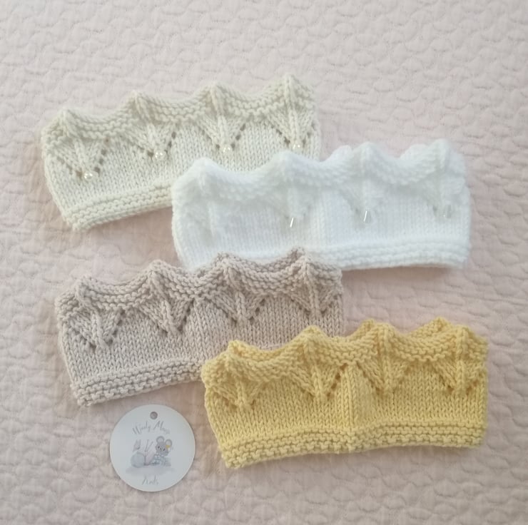 Hand knitted baby crowns, photoshoot props, chr... - Folksy