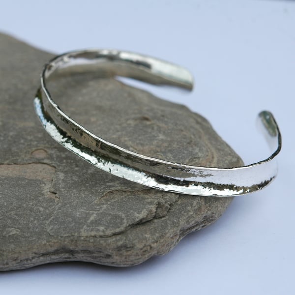Hammer-Textured Sterling Silver Cuff Bangle, ... - Folksy