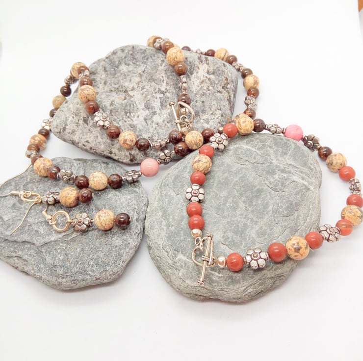 Jasper and Mahogany Obsidian 3 Piece Jewellery Set - Folksy