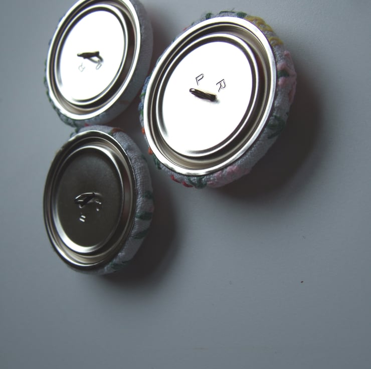 Three extra large covered buttons with floral v... - Folksy