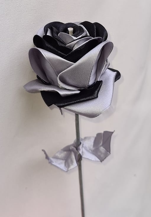 Gorgeous Handmade Black and Silver Ribbon Rose-... - Folksy