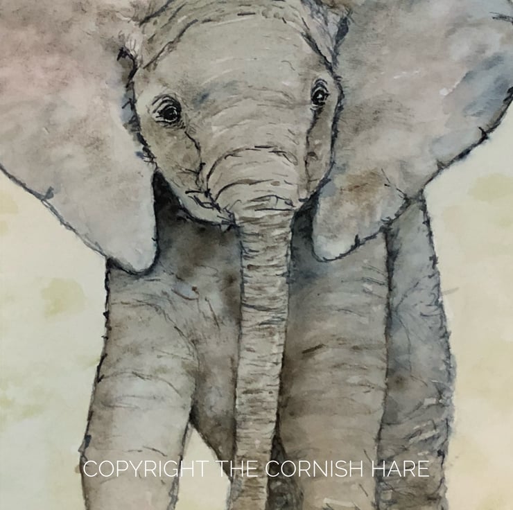 Original watercolour of Tembo the Elephant, mou... - Folksy