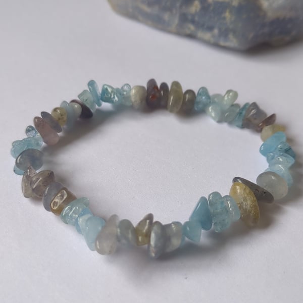 Clear communication bracelet with aquamarine an... - Folksy