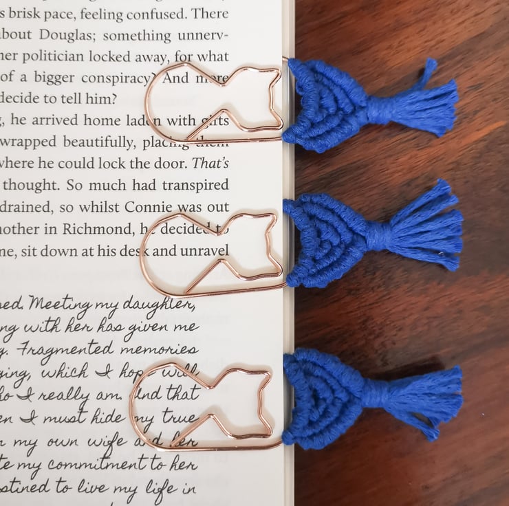 Bookmark jumbo cat paperclip, macrame page mark... - Folksy