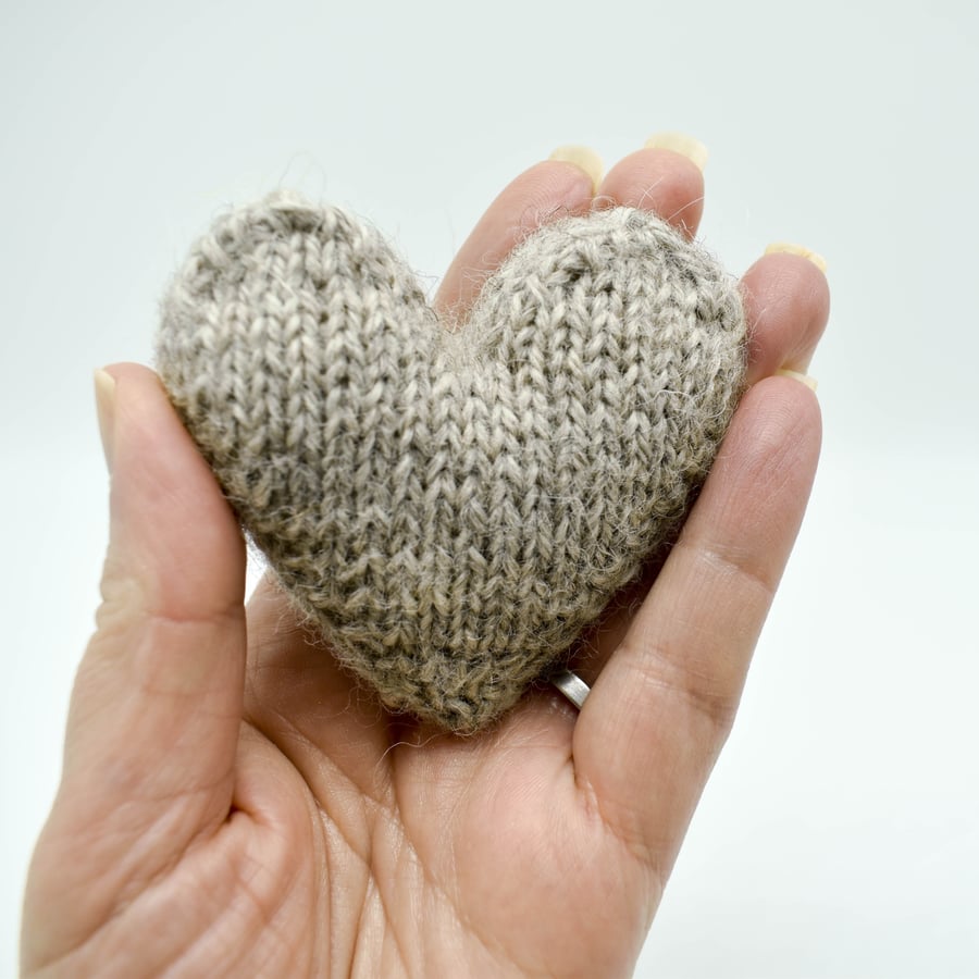 Hand knitted heart - pocket hug - Grey - Folksy
