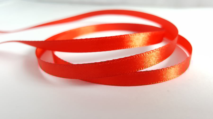 5m Satin Ribbon - 6mm - Red - Folksy