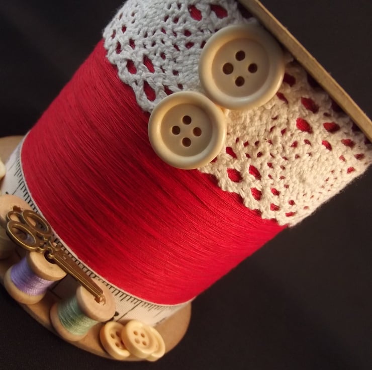 Pastel Red Cotton Reel Storage Pot - Folksy