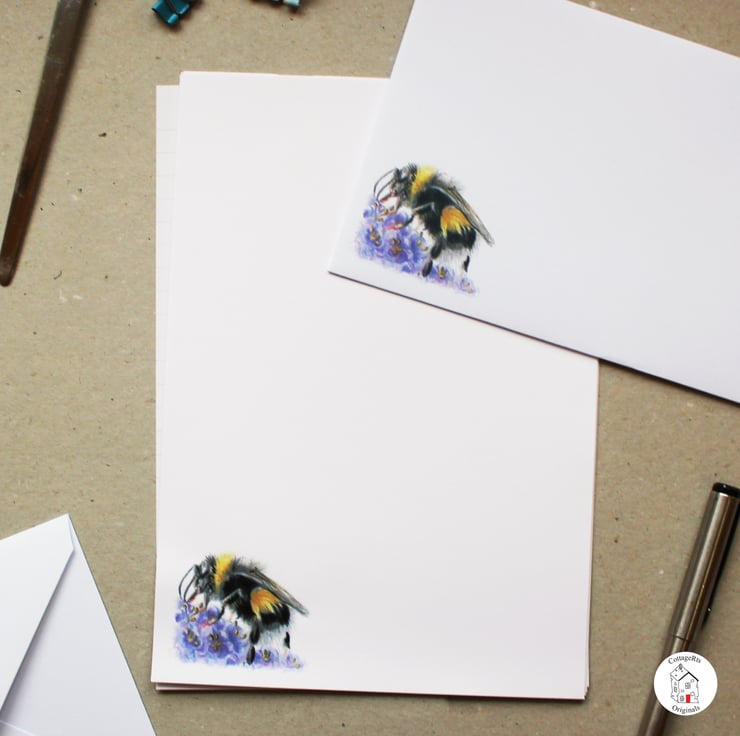 Bumble Bee With Flowers Letter Writing Paper Ch... - Folksy