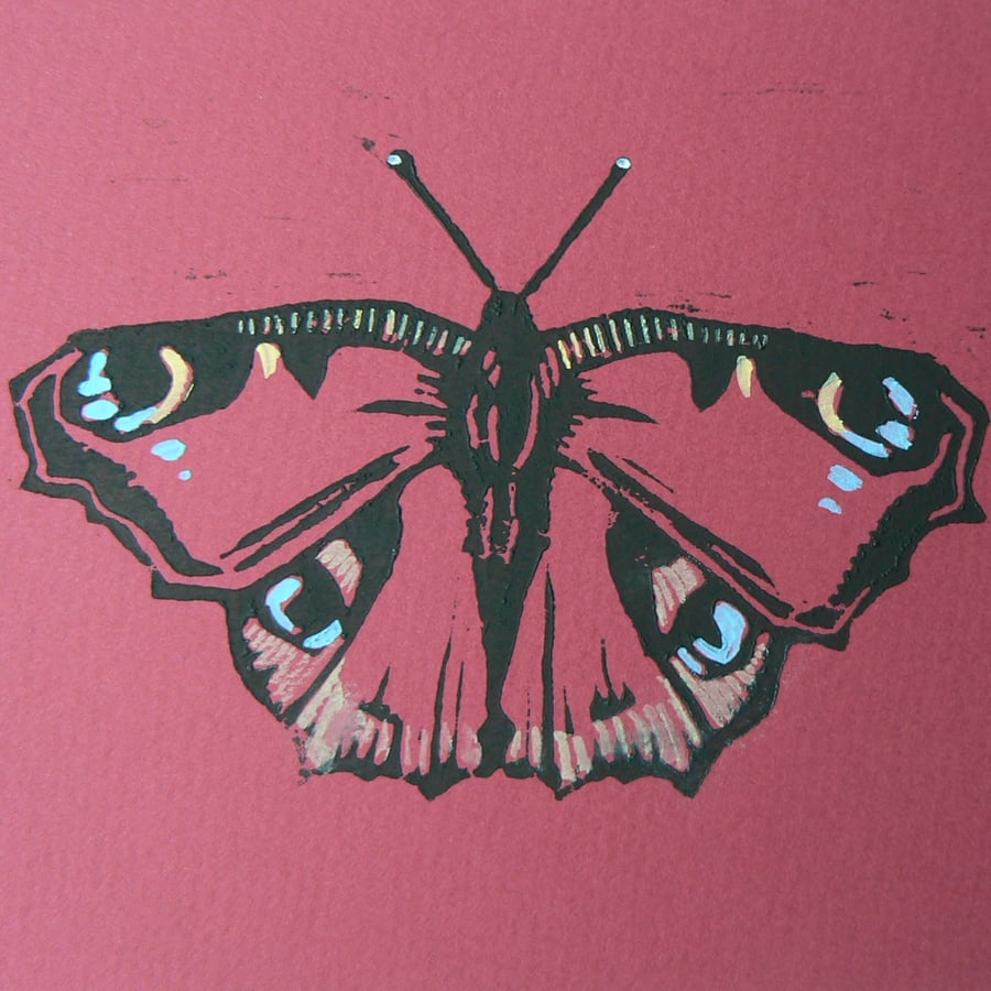 Peacock Butterfly linocut print - Folksy