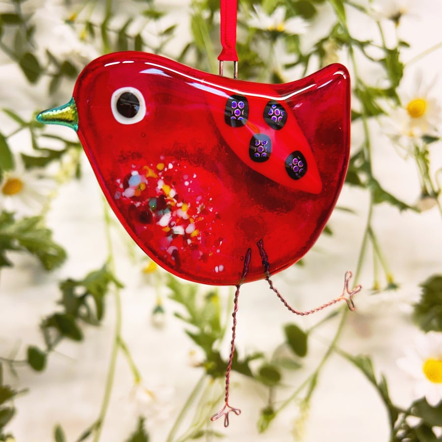Fused Glass Red Bird - Folksy