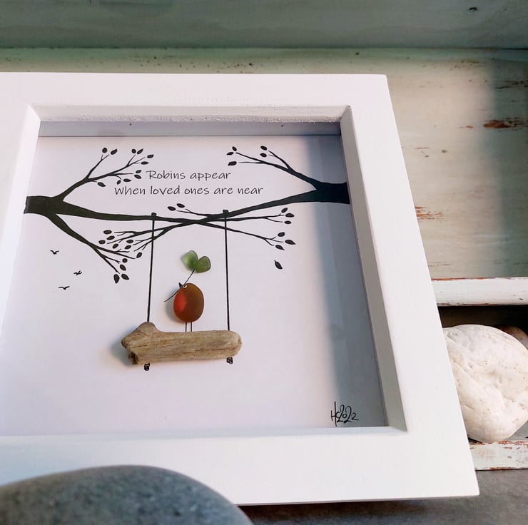 Sea Glass Robin Art - Beach Glass Framed Pictur... - Folksy