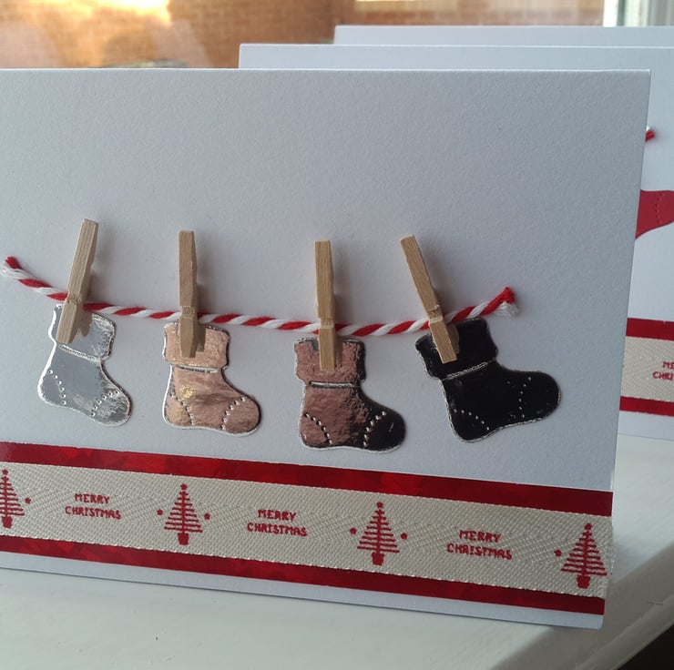 Pack of 4 stockings Christmas cards - Folksy