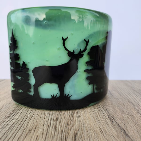 Fused Glass Stag Landscape Candle Curve - Folksy