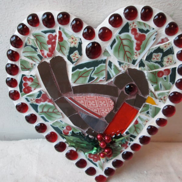 Mosaic Robin Heart - Folksy