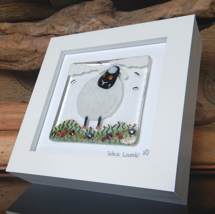 Handmade Fused Glass 'White Sheep' Picture - Folksy