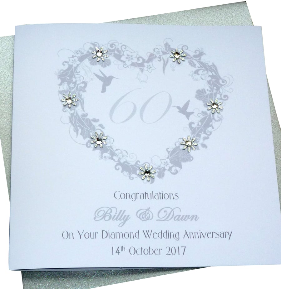 Handmade Personalised Diamond 60th Wedding Anni... - Folksy