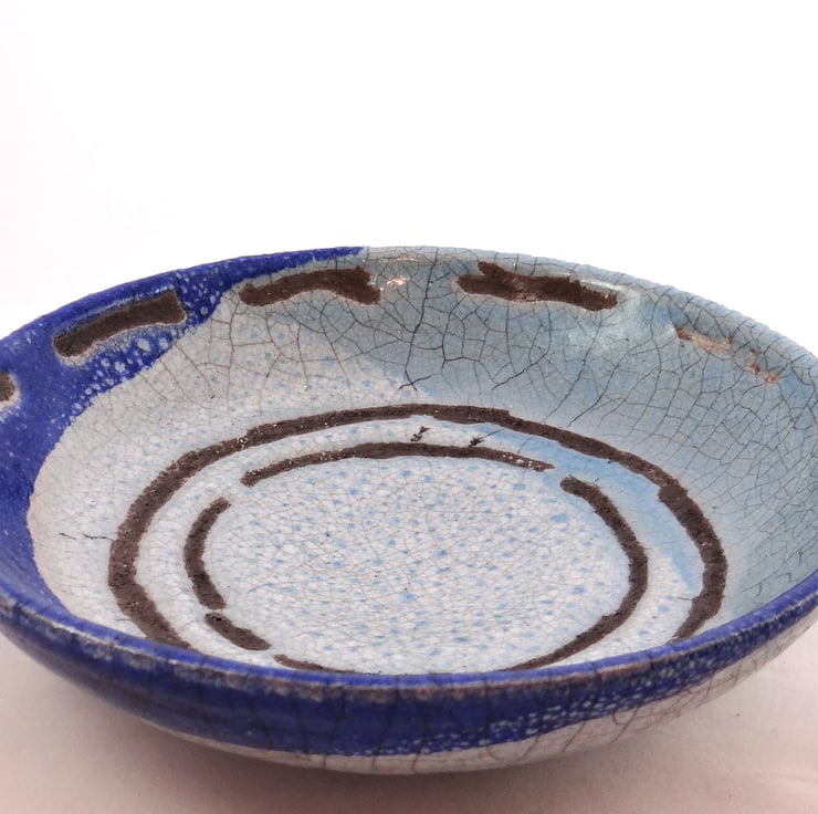 Blue raku dish - handmade pottery - Folksy