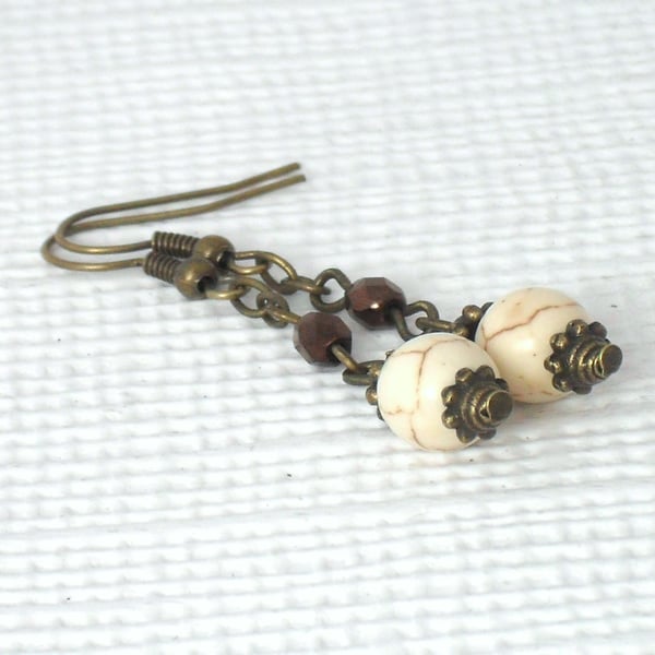 Magnesite & brown crystal earrings - vintag... - Folksy