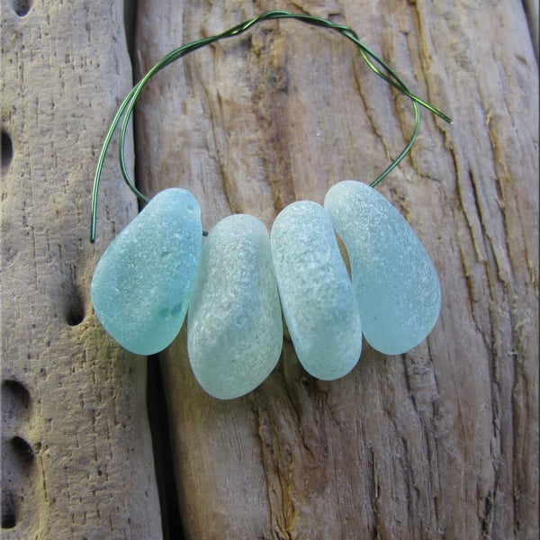 4 Natural sea glass beads, top drilled, extra c... - Folksy