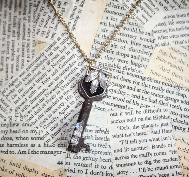 Skeleton Key Flower Charm Necklace - Folksy