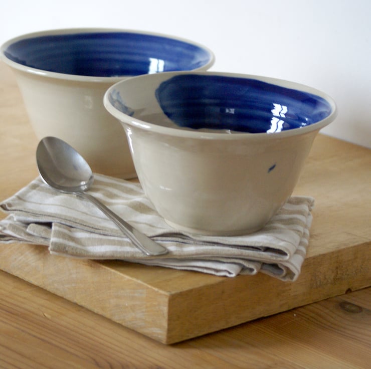 Set of two tall ramen bowls with blue enso circ... - Folksy