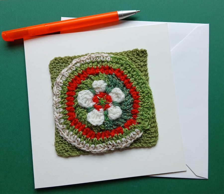 Christmas card with crocheted centre. Price inc... - Folksy