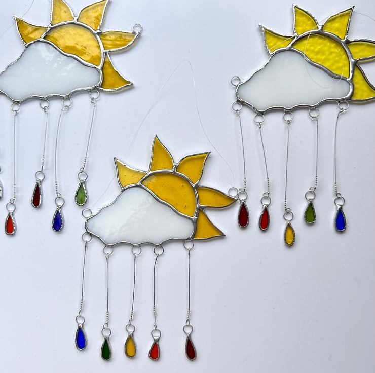 Stained Glass Sun and Rain Cloud Suncatcher - H... - Folksy