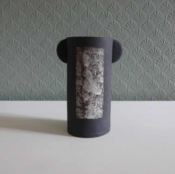 Handmade ceramic vase, matt black, modern abstr... - Folksy