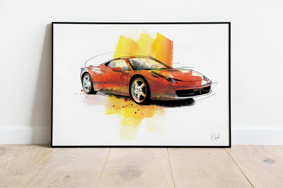 Ferrari Pista Classic Car Art Print, Illustrati... - Folksy