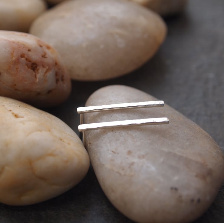 Sterling Silver Earrings - Hammered Rod Stud Ea... - Folksy