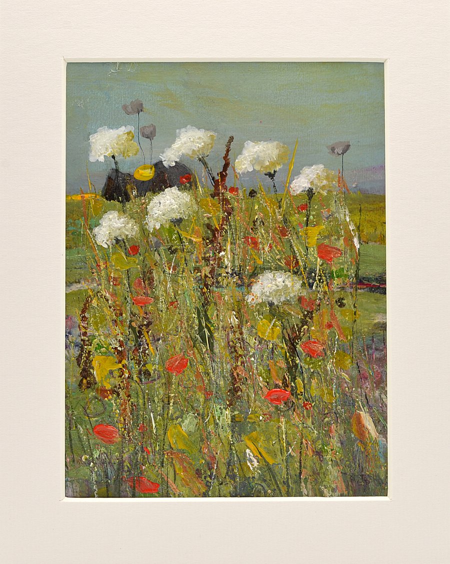 Mounted Painting of Wildflowers. 10 x 8 inches. - Folksy