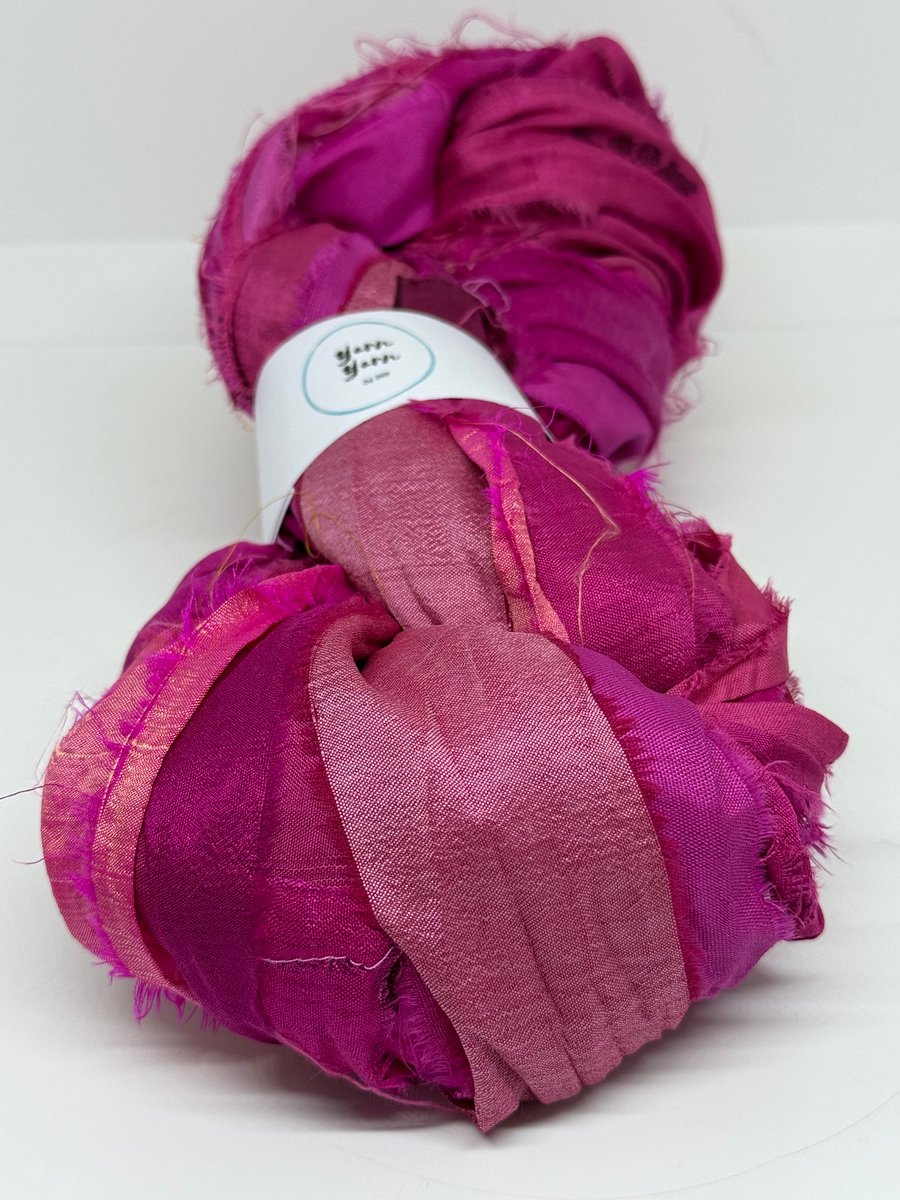 Sari silk ribbon in pink medley, weaving, fibre... - Folksy