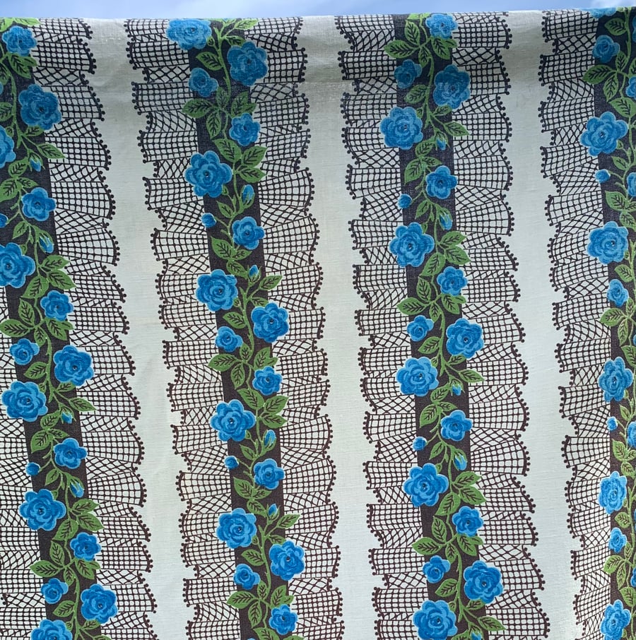 Retro Blue Rose 50s 60s Dressmaking Cotton Vint... - Folksy